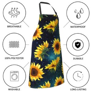 Sunflower Aprons for Women with Pockets Chef Apron for Cooking Dishwashing 28x33 Inch