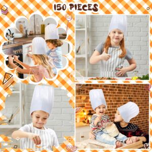 Jeyiour 150 Pieces Kids Chef Hat Adjustable School Cooking Cap for Children White bakers hat for kids Toddler Boys Girls Kitchen Baking Home Restaurant