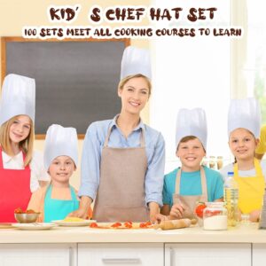 Jeyiour 150 Pieces Kids Chef Hat Adjustable School Cooking Cap for Children White bakers hat for kids Toddler Boys Girls Kitchen Baking Home Restaurant