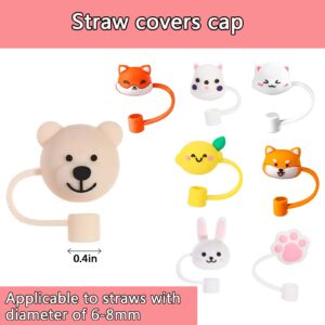 8 PCS Straw Cover,Reusable Drinking Straw Tip Cap,Silicone Straw Plugs Cute Straw Toppers for 6-8mm Straws Tips Bottle Accessories (Multi-shapes)