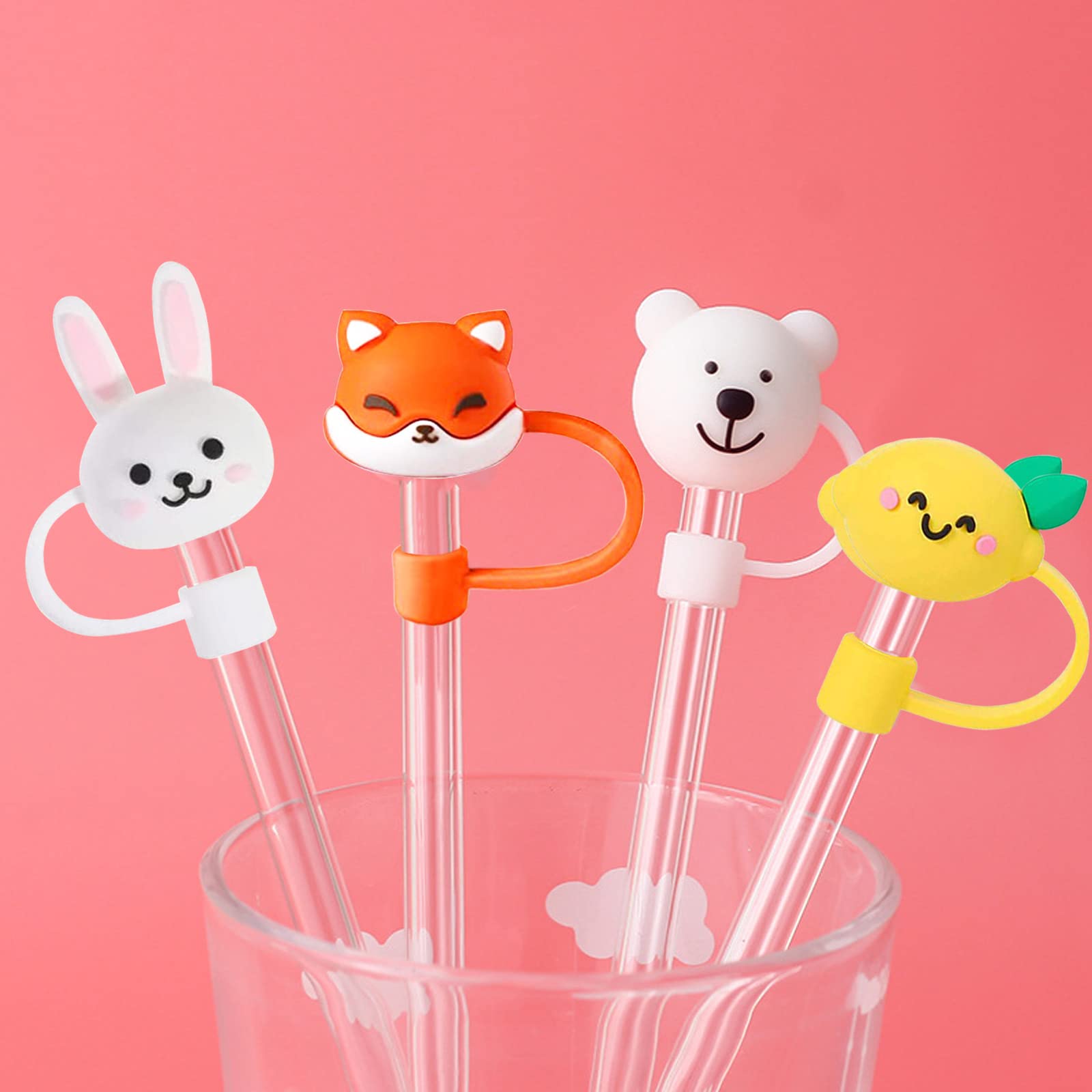 8 PCS Straw Cover,Reusable Drinking Straw Tip Cap,Silicone Straw Plugs Cute Straw Toppers for 6-8mm Straws Tips Bottle Accessories (Multi-shapes)