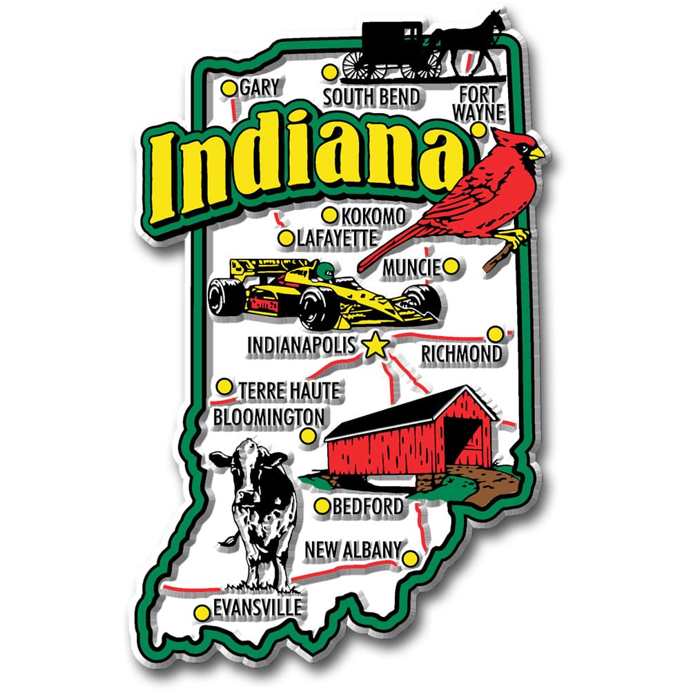 Indiana Jumbo State Magnet by Classic Magnets, 2.5" x 4", Collectible Souvenirs Made in The USA