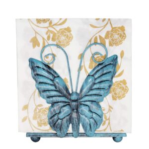 Owlgift Metal Butterfly Shaped Napkin Holder, Tabletop Paper Towel Dispenser, w/Freestanding Tissue Stand, Storage (Turquoise)