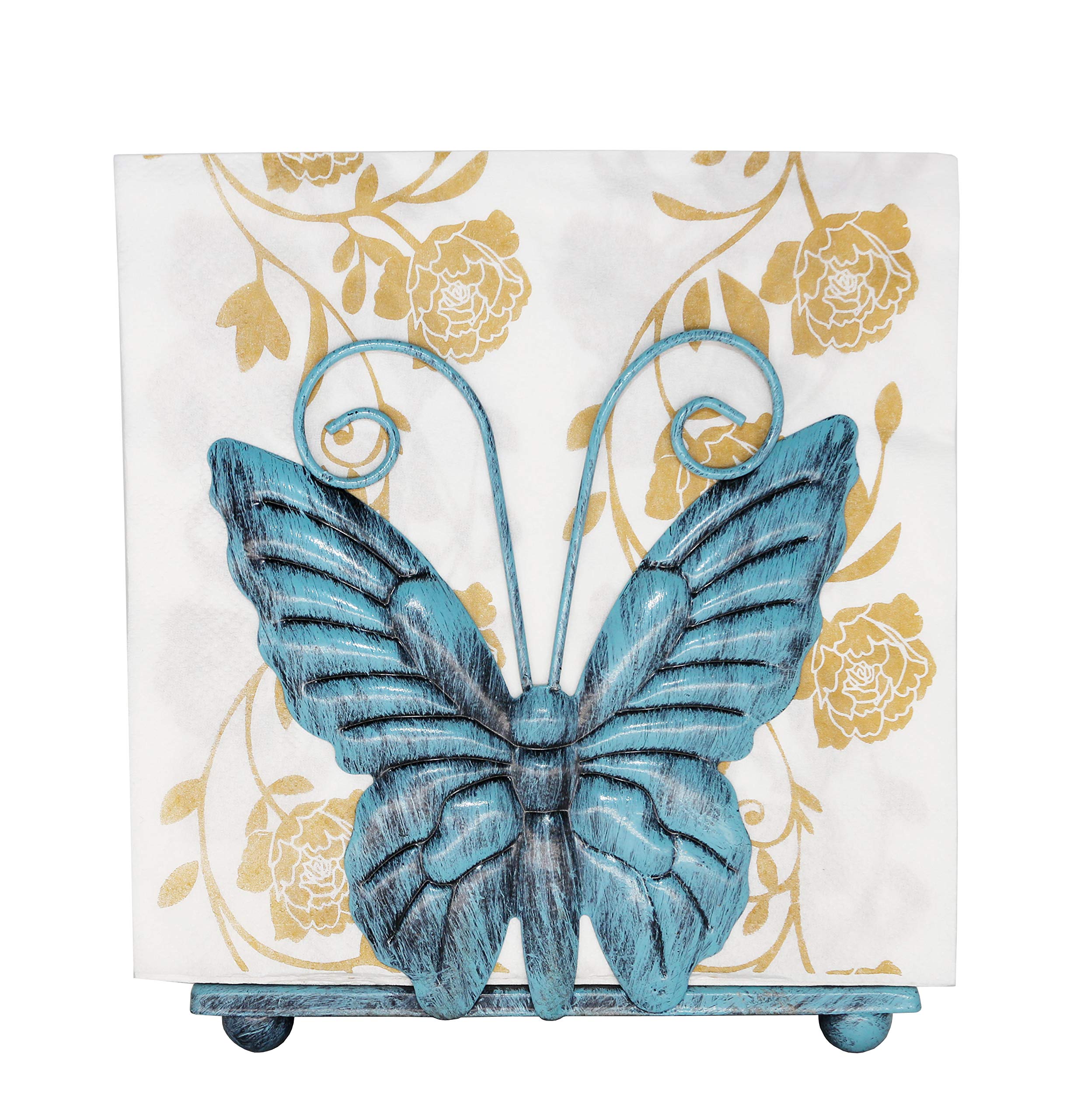 Owlgift Metal Butterfly Shaped Napkin Holder, Tabletop Paper Towel Dispenser, w/Freestanding Tissue Stand, Storage (Turquoise)