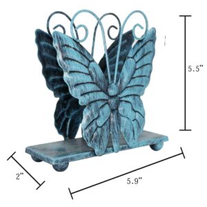 Owlgift Metal Butterfly Shaped Napkin Holder, Tabletop Paper Towel Dispenser, w/Freestanding Tissue Stand, Storage (Turquoise)