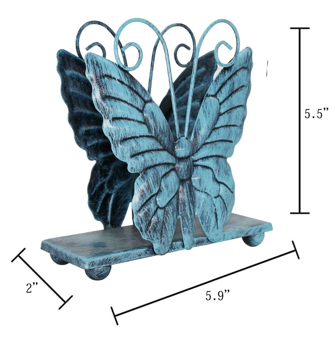 Owlgift Metal Butterfly Shaped Napkin Holder, Tabletop Paper Towel Dispenser, w/Freestanding Tissue Stand, Storage (Turquoise)