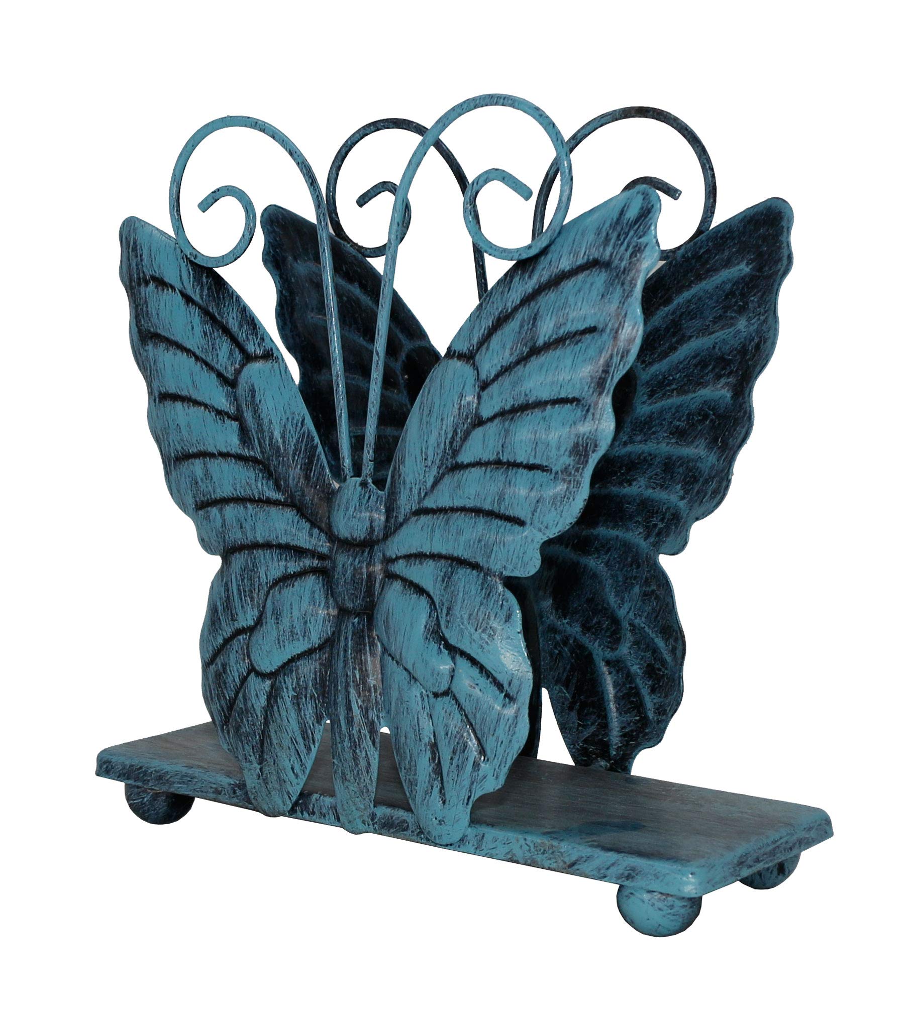 Owlgift Metal Butterfly Shaped Napkin Holder, Tabletop Paper Towel Dispenser, w/Freestanding Tissue Stand, Storage (Turquoise)