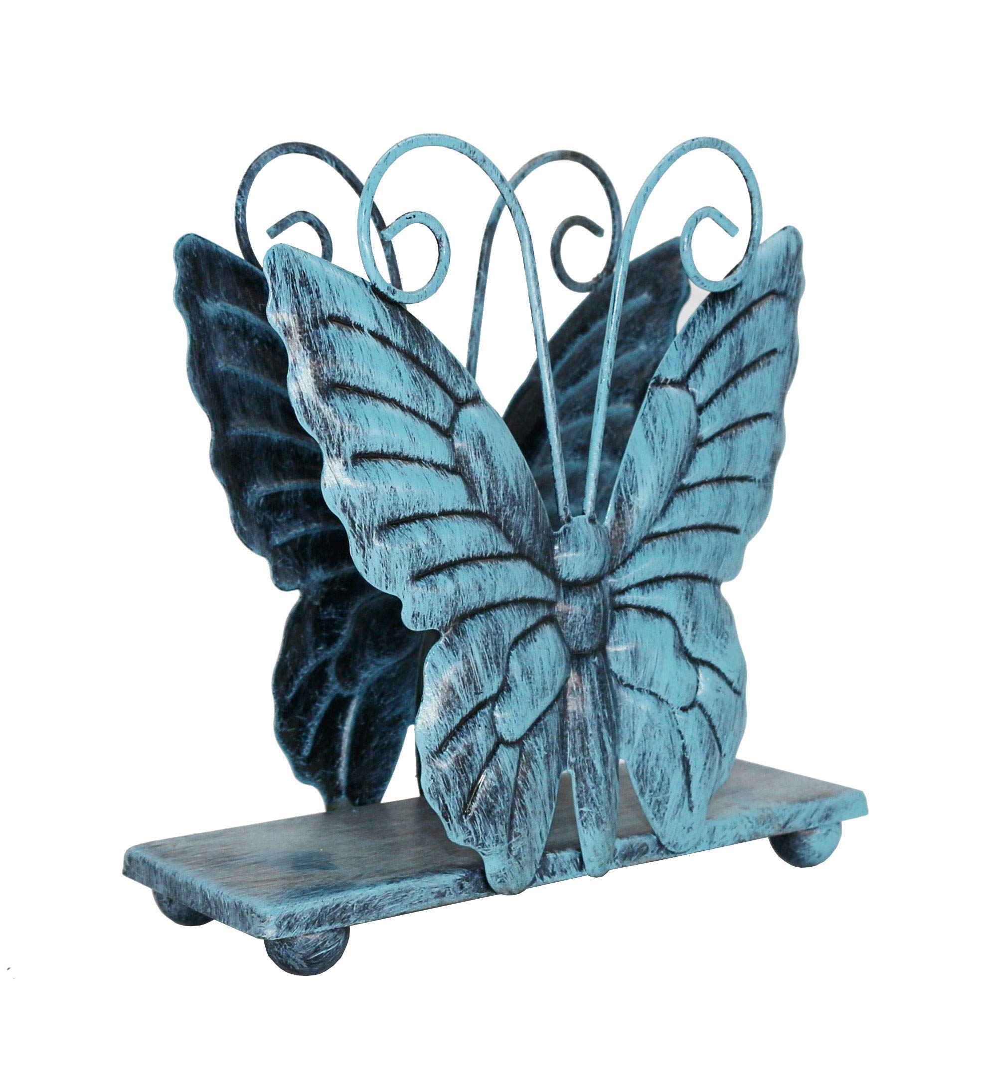 Owlgift Metal Butterfly Shaped Napkin Holder, Tabletop Paper Towel Dispenser, w/Freestanding Tissue Stand, Storage (Turquoise)