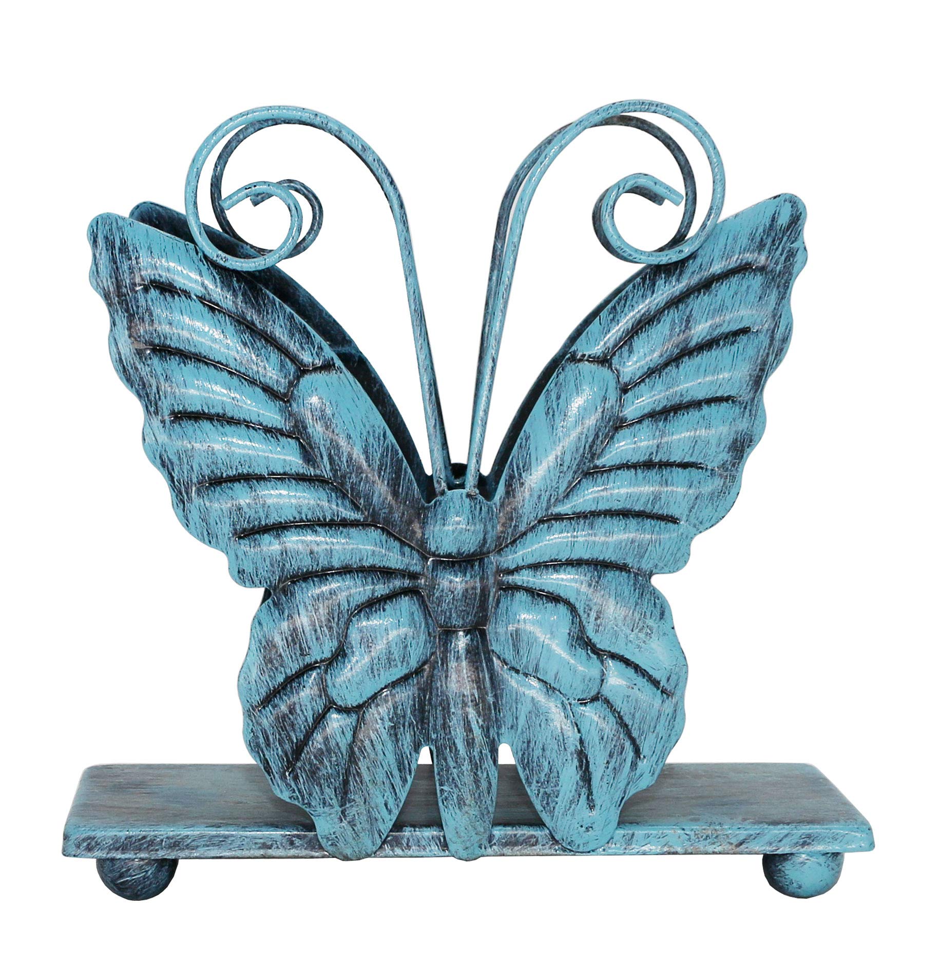 Owlgift Metal Butterfly Shaped Napkin Holder, Tabletop Paper Towel Dispenser, w/Freestanding Tissue Stand, Storage (Turquoise)