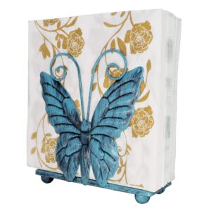 Owlgift Metal Butterfly Shaped Napkin Holder, Tabletop Paper Towel Dispenser, w/Freestanding Tissue Stand, Storage (Turquoise)