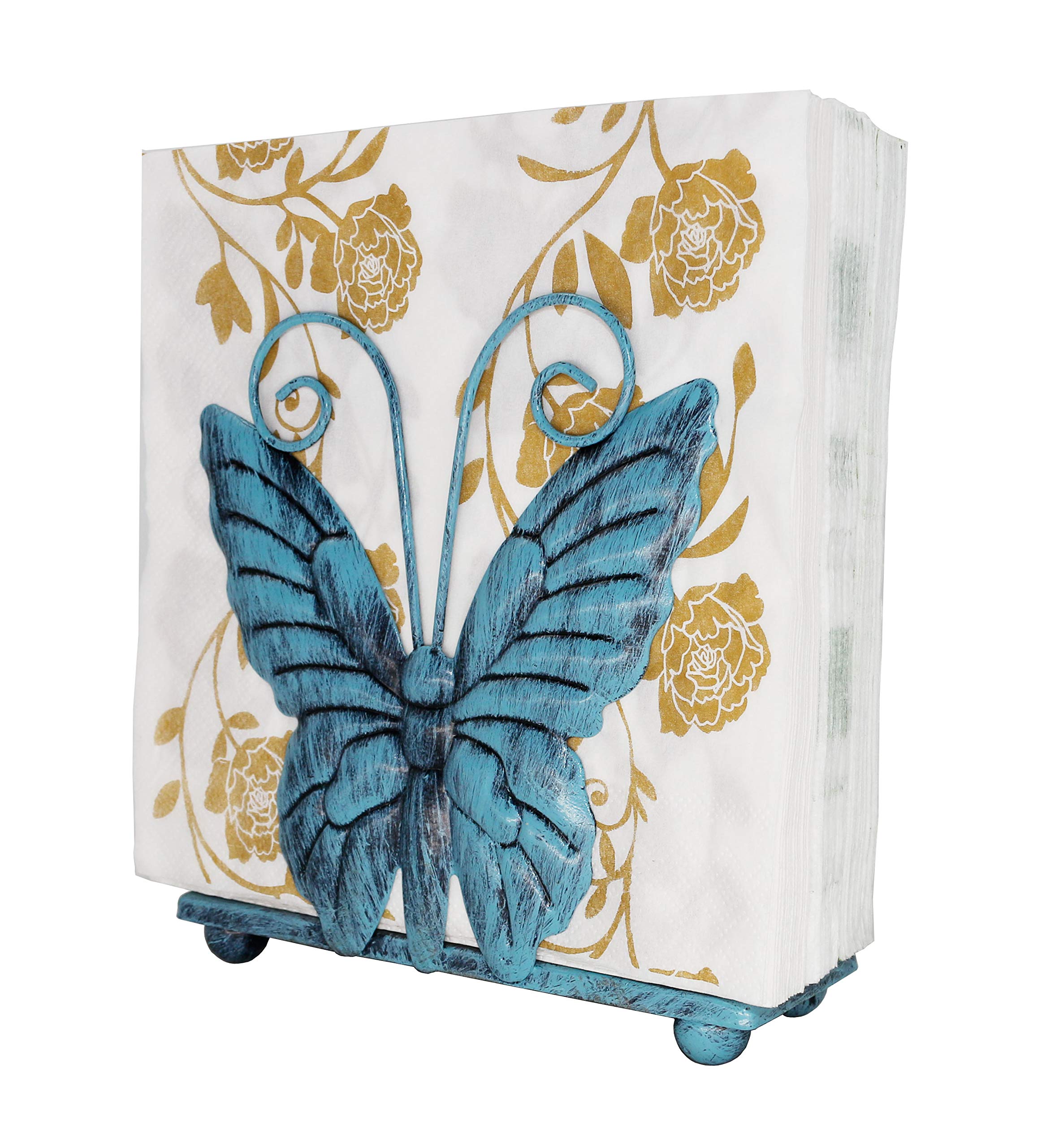 Owlgift Metal Butterfly Shaped Napkin Holder, Tabletop Paper Towel Dispenser, w/Freestanding Tissue Stand, Storage (Turquoise)