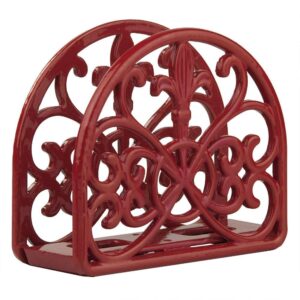 fleur de lis cast iron napkin holder, by home basics (red) / napkin holders for kitchen/table napkin holder with non-skid feet