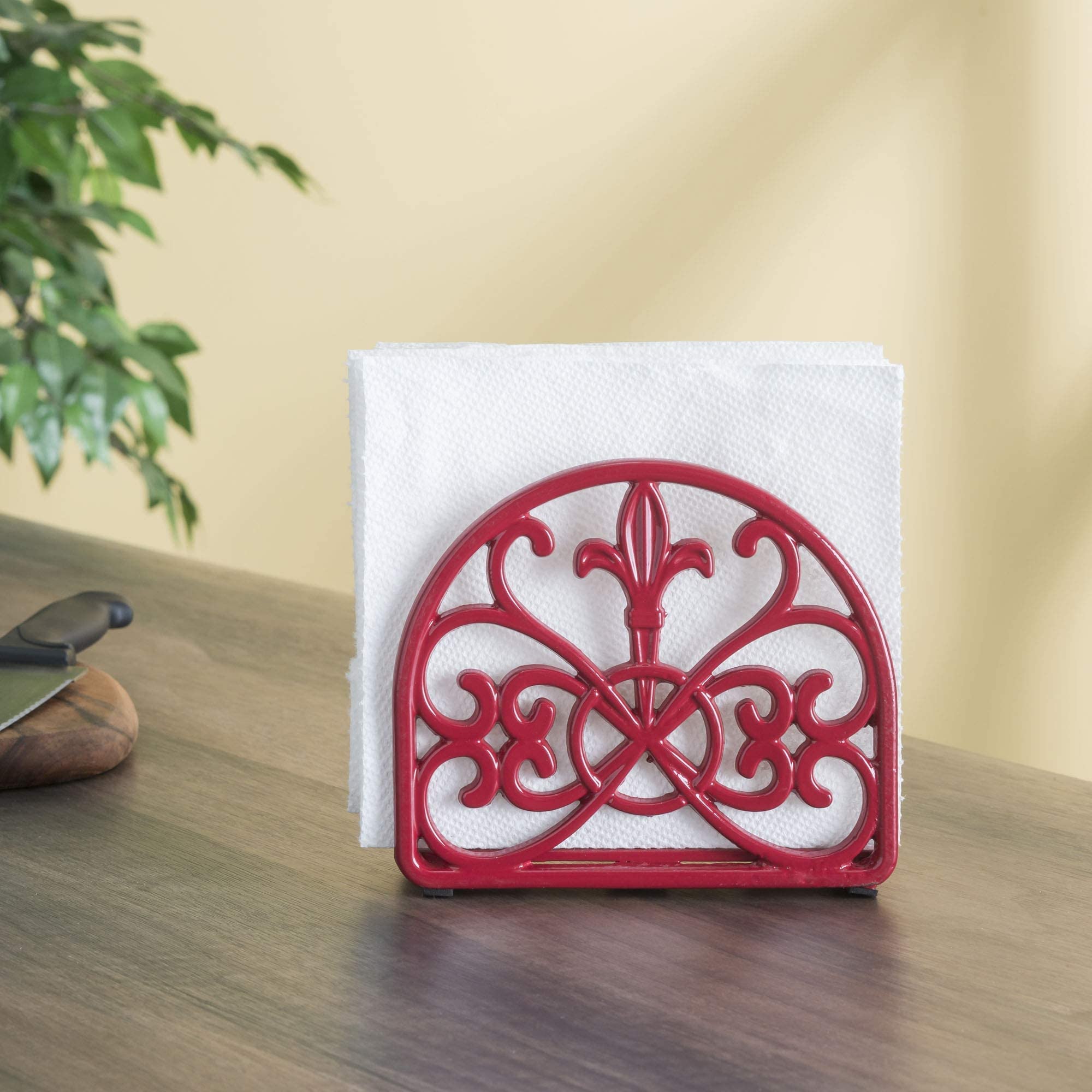 Fleur De Lis Cast Iron Napkin Holder, By Home Basics (Red) / Napkin Holders For Kitchen/Table Napkin Holder With Non-Skid Feet