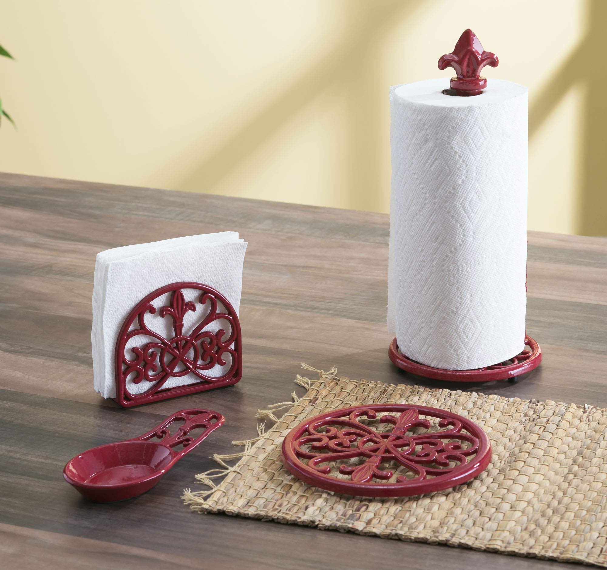 Fleur De Lis Cast Iron Napkin Holder, By Home Basics (Red) / Napkin Holders For Kitchen/Table Napkin Holder With Non-Skid Feet