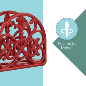 Fleur De Lis Cast Iron Napkin Holder, By Home Basics (Red) / Napkin Holders For Kitchen/Table Napkin Holder With Non-Skid Feet