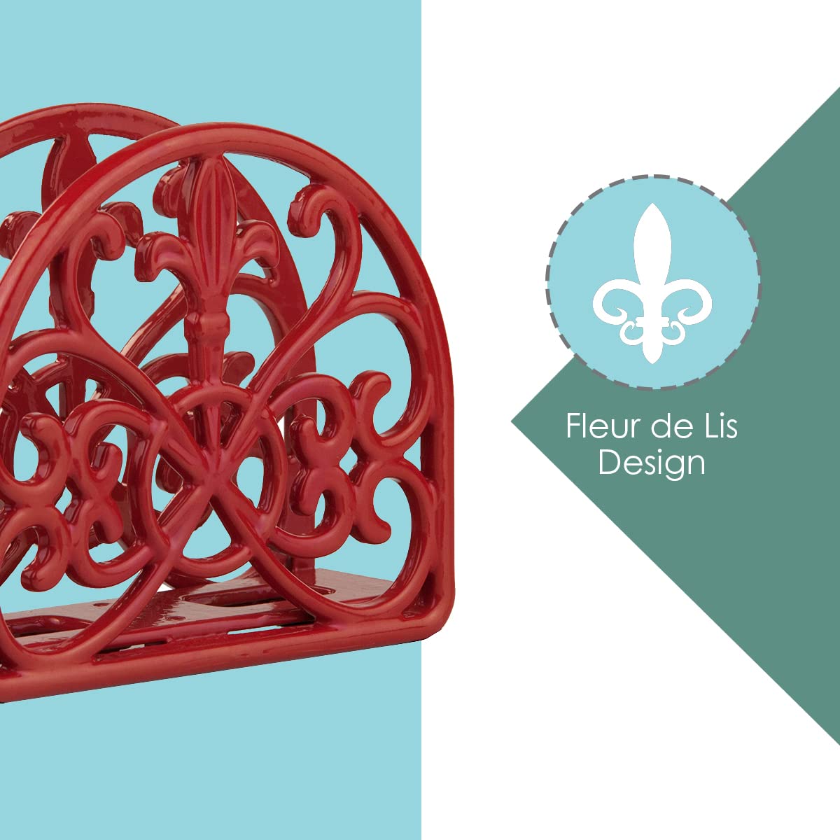 Fleur De Lis Cast Iron Napkin Holder, By Home Basics (Red) / Napkin Holders For Kitchen/Table Napkin Holder With Non-Skid Feet