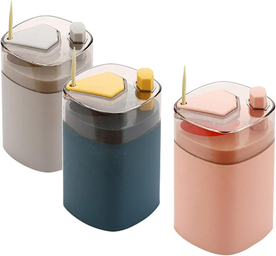 H&W 3PCS Toothpick Holder Dispenser, Toothpick Holder, Pop-Up Automatic Toothpick Dispenser for Kitchen Restaurant Thickening Toothpicks Without Toothpicks