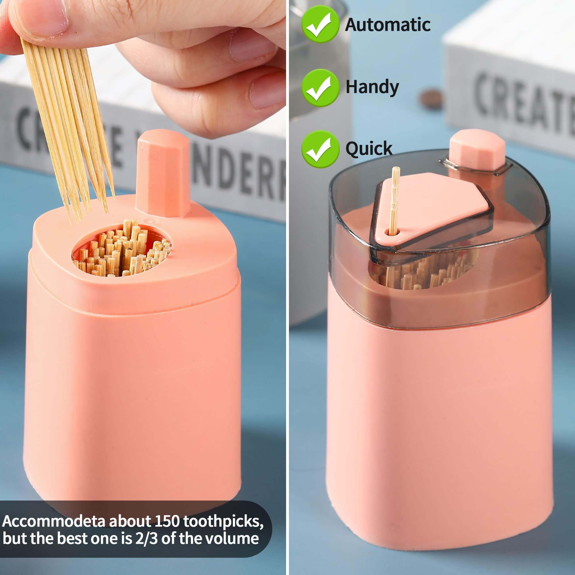 H&W 3PCS Toothpick Holder Dispenser, Toothpick Holder, Pop-Up Automatic Toothpick Dispenser for Kitchen Restaurant Thickening Toothpicks Without Toothpicks