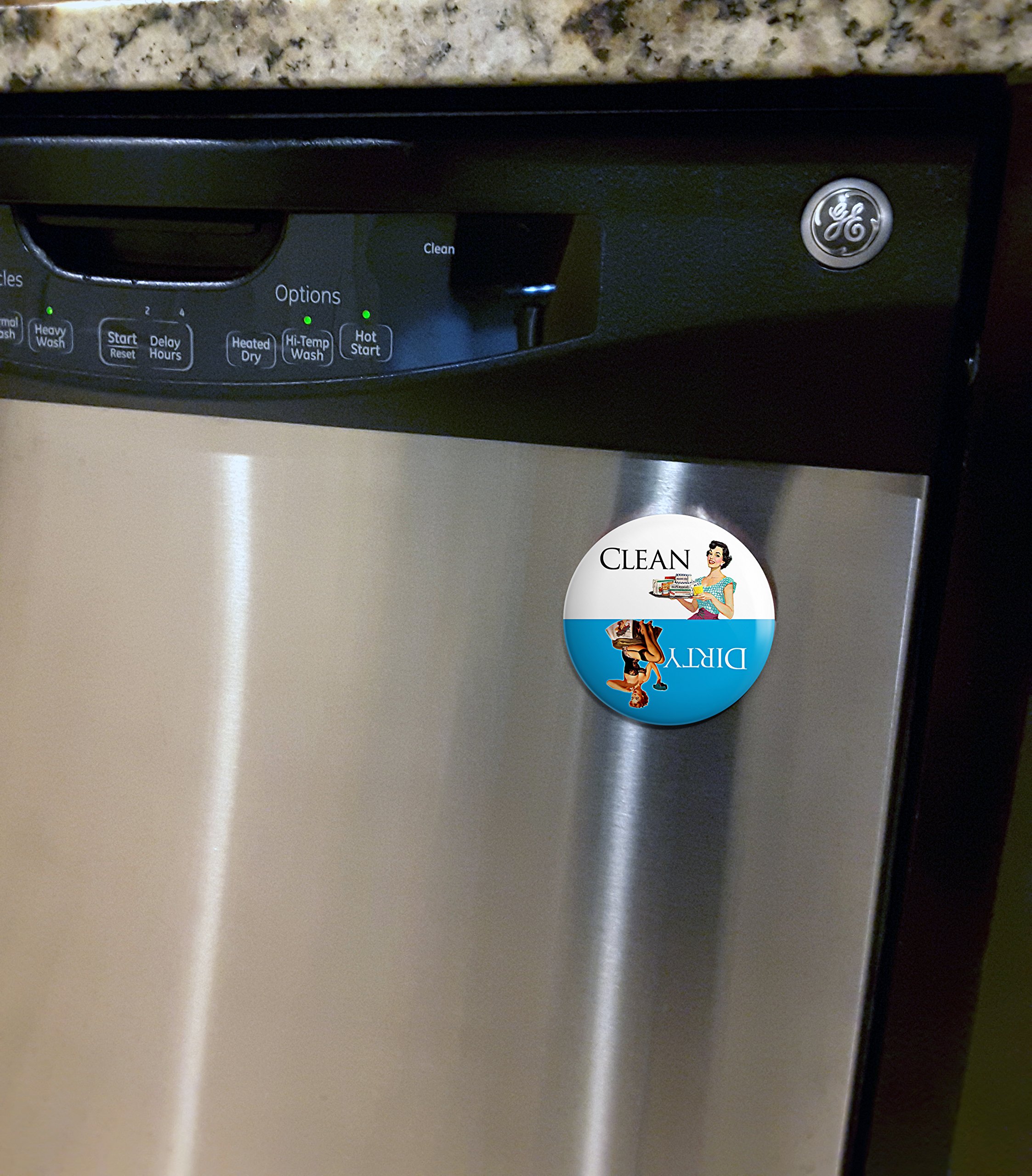 Aloha Girls Gifts Big 3.5” Dirty Clean Dishwasher Magnet Ends Common Kitchen Problem. Adheres to Any Surface. Blue and White.