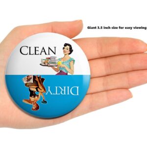 Aloha Girls Gifts Big 3.5” Dirty Clean Dishwasher Magnet Ends Common Kitchen Problem. Adheres to Any Surface. Blue and White.