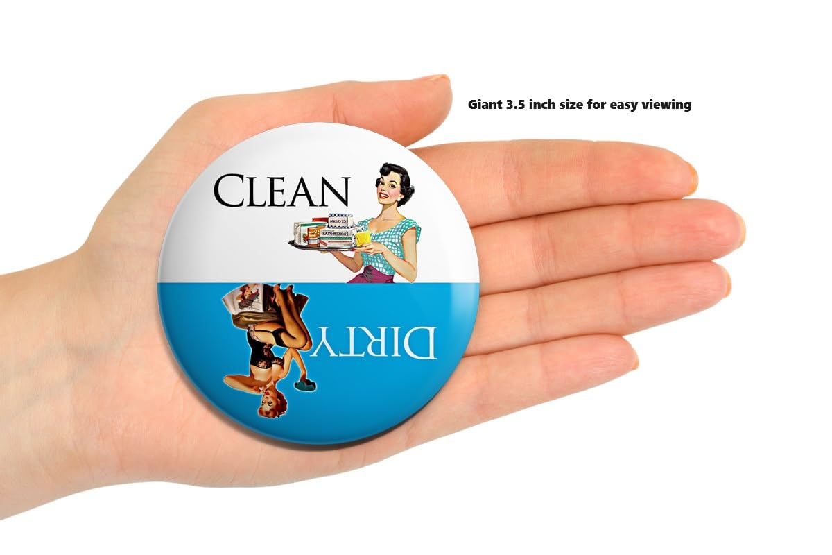 Aloha Girls Gifts Big 3.5” Dirty Clean Dishwasher Magnet Ends Common Kitchen Problem. Adheres to Any Surface. Blue and White.