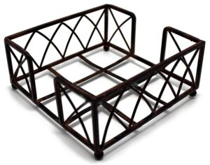 boston international arch design cocktail napkin holder caddy, 5.25 x 5.25-inches, aged chestnut