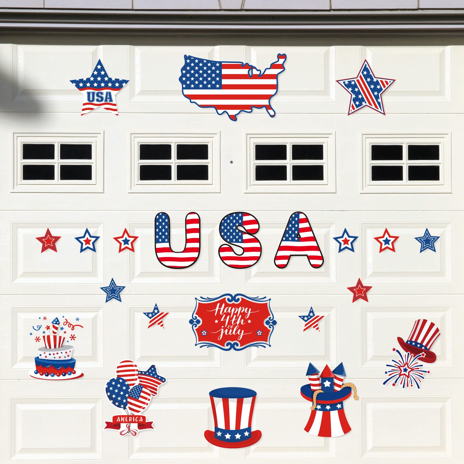 Whaline 22Pcs Patriotic Garage Decoration Magnet Stickers Happy 4th July Magnet Decals American Flag Star Garage Door Decals for Independence Day Party Supplies Home Decoration