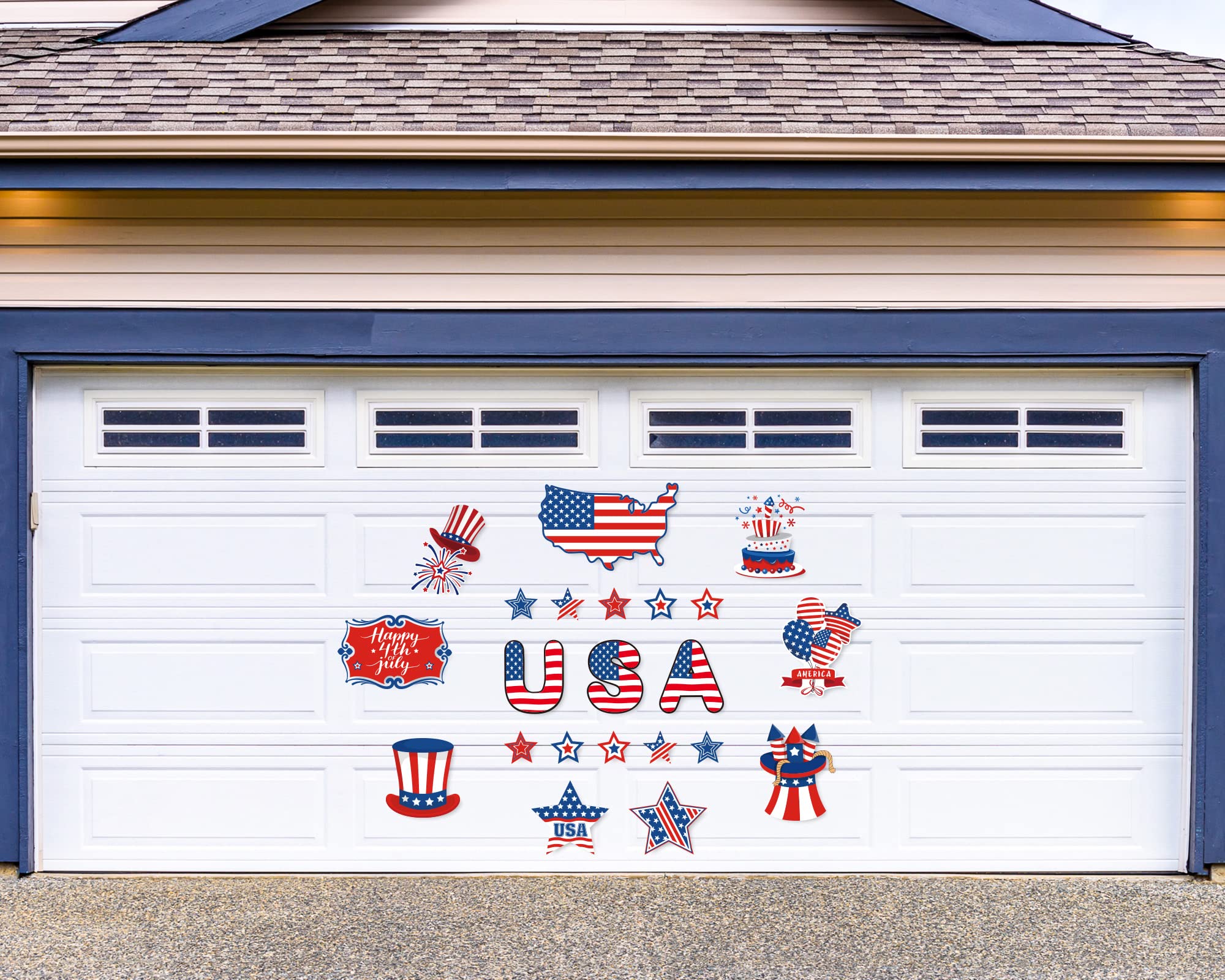 Whaline 22Pcs Patriotic Garage Decoration Magnet Stickers Happy 4th July Magnet Decals American Flag Star Garage Door Decals for Independence Day Party Supplies Home Decoration