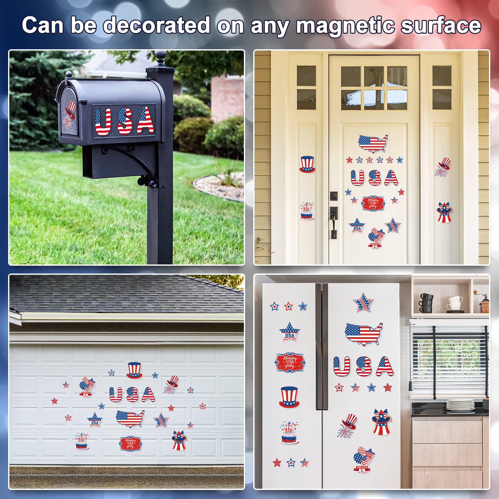 Whaline 22Pcs Patriotic Garage Decoration Magnet Stickers Happy 4th July Magnet Decals American Flag Star Garage Door Decals for Independence Day Party Supplies Home Decoration