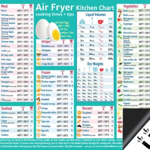 Air Fryer Accessories Cooking Times Cheat Sheet Kitchen Conversion Chart Fridge Magnet Guide Big Text 9”x10” Kitchen Gift Recipe Cookbook 90 Foods Pizza Chicken Nuggets French Fries Dessert