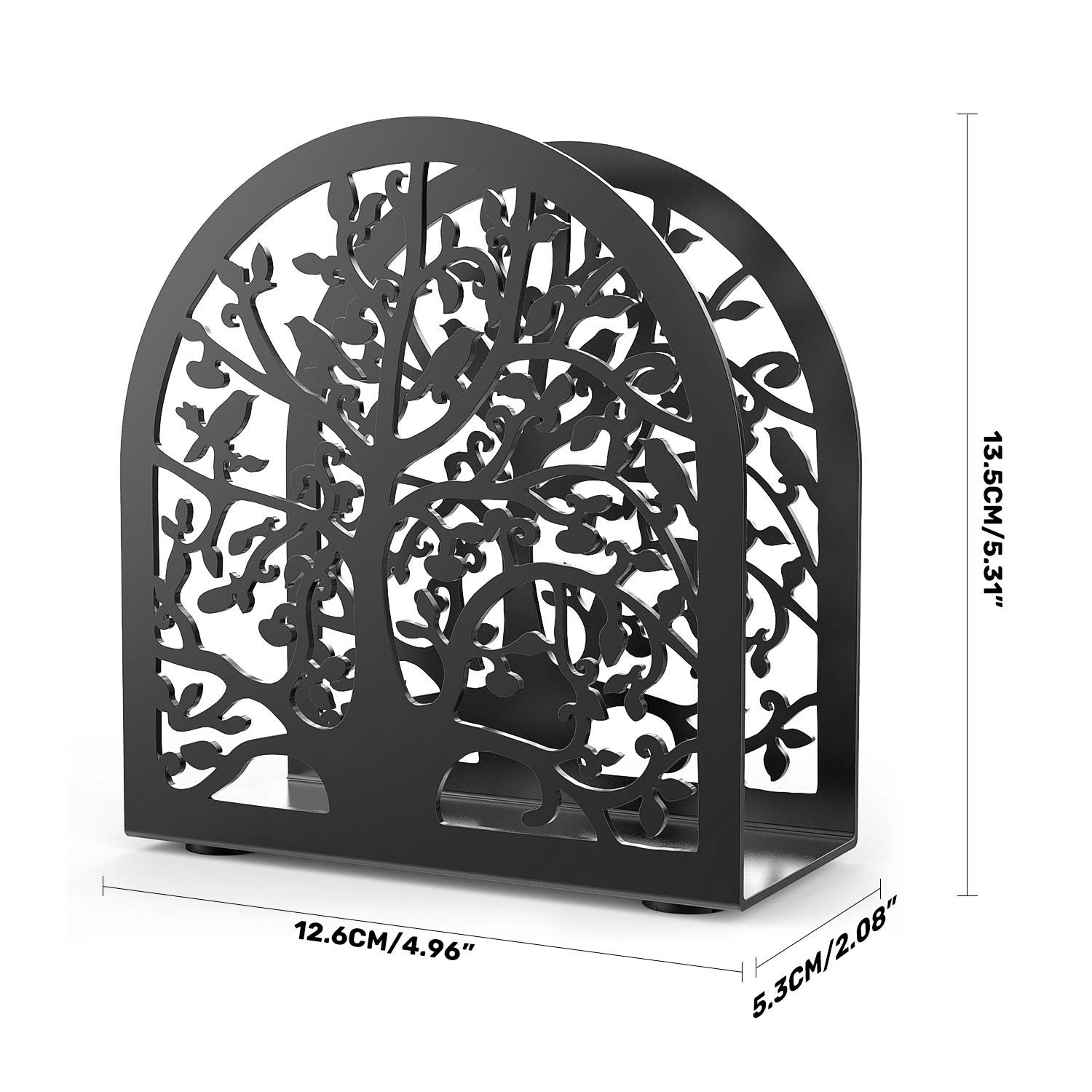 Nuovoware Napkin Holder, Standing Napkin Holder for Tables, Tree & Bird Design Table Napkin Holder, Metal Tabletop Paper Napkin Organizer, Tissue Dispenser for Kitchen Dining - Black