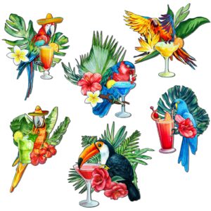 hoteam 6 pieces tropical drink cruise door decorations margarita parrot magnets decorative funny parrot magnets for fridge car ship garage cabin refrigerator locker magnetic sign