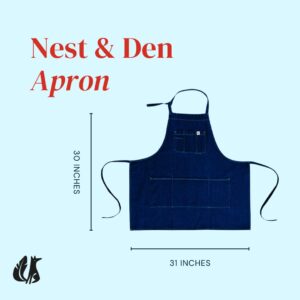 Nest & Den Denim 5 Pocket Apron for Hair Stylists, Artists, Chefs, Gardeners - Unisex for Women and Men - Blue Denim