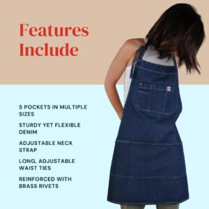 Nest & Den Denim 5 Pocket Apron for Hair Stylists, Artists, Chefs, Gardeners - Unisex for Women and Men - Blue Denim