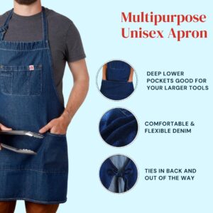 Nest & Den Denim 5 Pocket Apron for Hair Stylists, Artists, Chefs, Gardeners - Unisex for Women and Men - Blue Denim