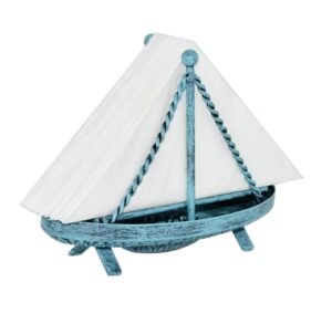 owlgift metal sailboat shaped napkin holder, tabletop paper towel dispenser, mail letter sorter rack, document file storage - turquoise