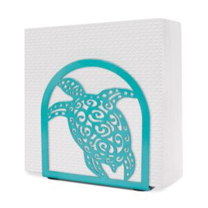 shinlar beach coastal theme sea turtle napkin holder for table kitchen,cast iron napkin holders dispenser for kitchen, turtle ocean decor ideas,teal turtle napkins holder kitchen accessories and decor