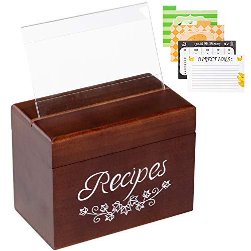 Y&ME YM Vintage Wood Recipe Box with 80 Double Sided Recipe Cards 4x6 and 8 Dividers, Perfect Kitchen Cooking Gift set Idea for Mom Women Grandma Bridal Shower and Weddings, 6.9 x 3.9 x5.3 Inch