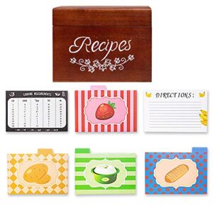 Y&ME YM Vintage Wood Recipe Box with 80 Double Sided Recipe Cards 4x6 and 8 Dividers, Perfect Kitchen Cooking Gift set Idea for Mom Women Grandma Bridal Shower and Weddings, 6.9 x 3.9 x5.3 Inch