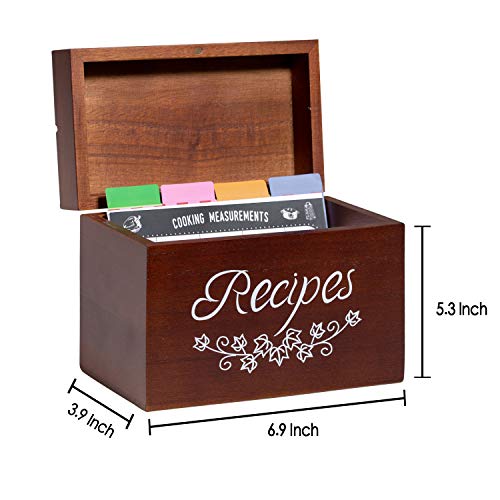 Y&ME YM Vintage Wood Recipe Box with 80 Double Sided Recipe Cards 4x6 and 8 Dividers, Perfect Kitchen Cooking Gift set Idea for Mom Women Grandma Bridal Shower and Weddings, 6.9 x 3.9 x5.3 Inch