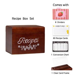 Y&ME YM Vintage Wood Recipe Box with 80 Double Sided Recipe Cards 4x6 and 8 Dividers, Perfect Kitchen Cooking Gift set Idea for Mom Women Grandma Bridal Shower and Weddings, 6.9 x 3.9 x5.3 Inch