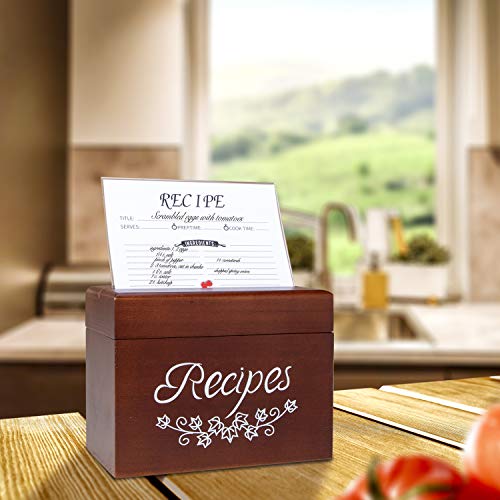 Y&ME YM Vintage Wood Recipe Box with 80 Double Sided Recipe Cards 4x6 and 8 Dividers, Perfect Kitchen Cooking Gift set Idea for Mom Women Grandma Bridal Shower and Weddings, 6.9 x 3.9 x5.3 Inch