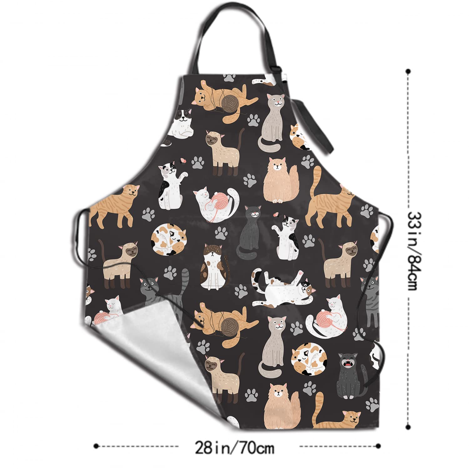 Sweetshow Funny Black Cat Apron with 2 Pockets and Adjustable Neck Waterproof Stain Resistant Cooking Kitchen Bib Aprons for Adults Women Men Kitchen Cooking Baking Bistro Chef