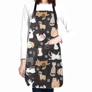 Sweetshow Funny Black Cat Apron with 2 Pockets and Adjustable Neck Waterproof Stain Resistant Cooking Kitchen Bib Aprons for Adults Women Men Kitchen Cooking Baking Bistro Chef