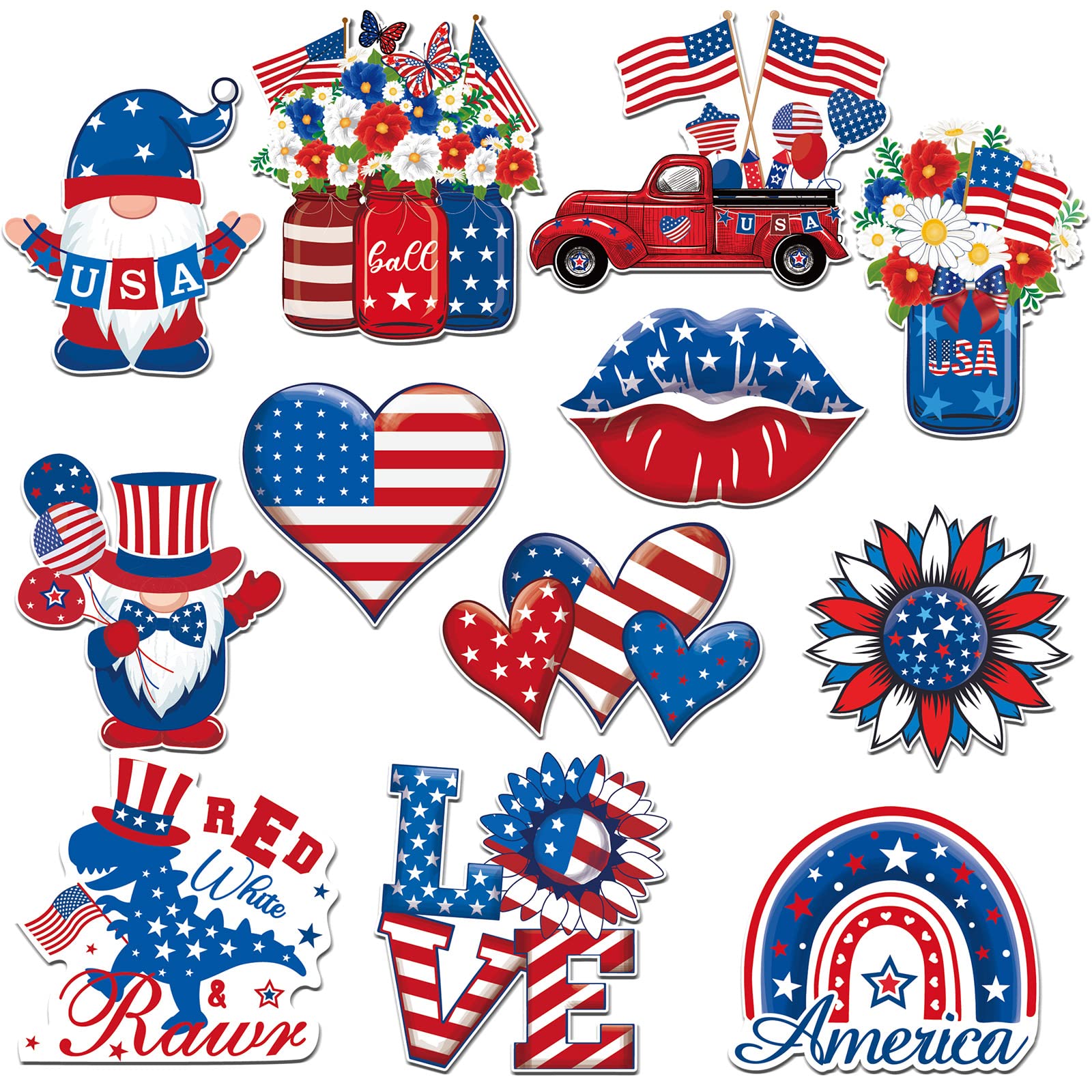 12 Pcs 4th of July Refrigerator Magnets Patriotic Magnets Decorations Independence Day Gnome Magnet USA Flag Decorative Magnetic Stickers for Fridge Metal Door Mailbox Locker Cabinets Decor