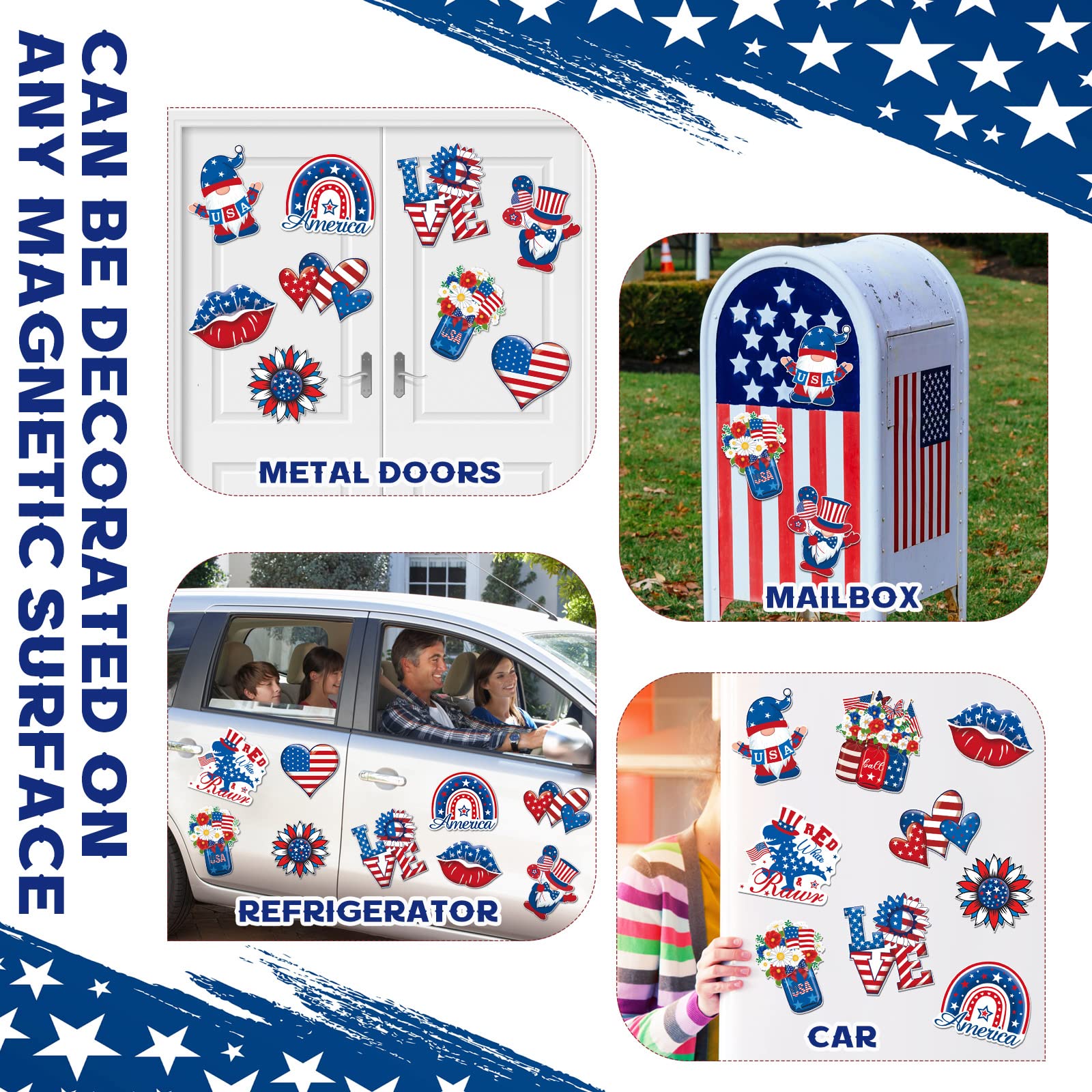 12 Pcs 4th of July Refrigerator Magnets Patriotic Magnets Decorations Independence Day Gnome Magnet USA Flag Decorative Magnetic Stickers for Fridge Metal Door Mailbox Locker Cabinets Decor