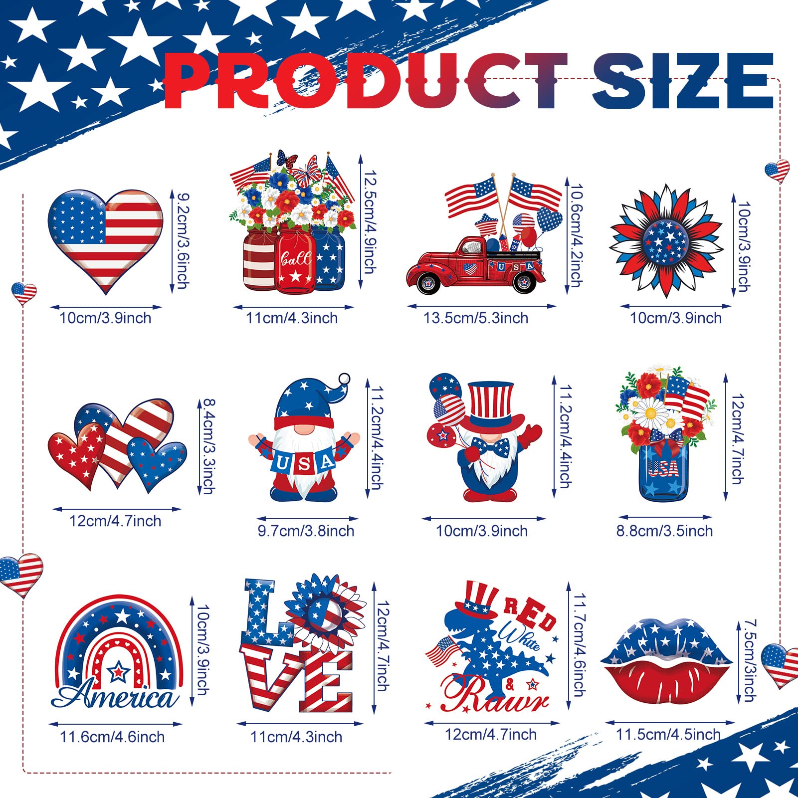 12 Pcs 4th of July Refrigerator Magnets Patriotic Magnets Decorations Independence Day Gnome Magnet USA Flag Decorative Magnetic Stickers for Fridge Metal Door Mailbox Locker Cabinets Decor