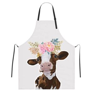 sucuwiny cow apron waterproof chef kitchen fun cow print apron white apron with 2 pockets funny aprons for adults cooking bbq aprons baking gifts