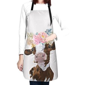 SUCUWINY Cow Apron Waterproof Chef Kitchen Fun Cow Print Apron White Apron with 2 Pockets Funny Aprons for Adults Cooking BBQ Aprons Baking Gifts