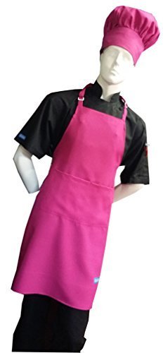 Chefskin Hot Pink Fuchsia Adult Chef Set (Apron+hat) Adjustable, Ultra Lite Fabric